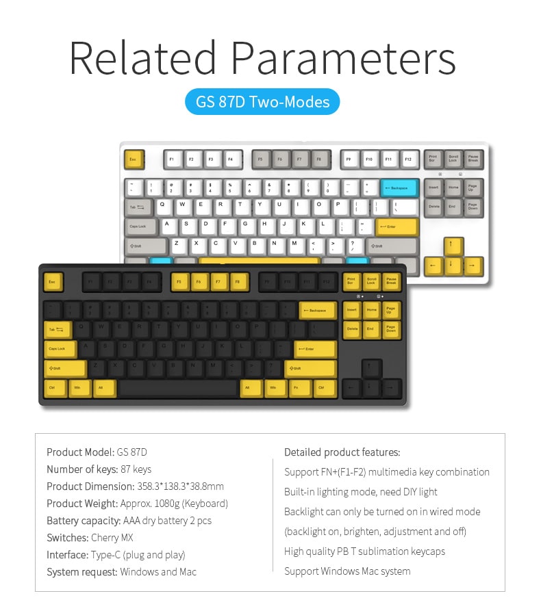 Hello Ganss GS 87C-D : Meckeys.com : 80% Keyboard / TKL