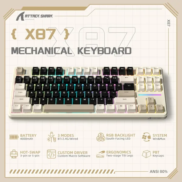 ATTACK SHARK X87 : Meckeys.com : 80% Keyboard / TKL